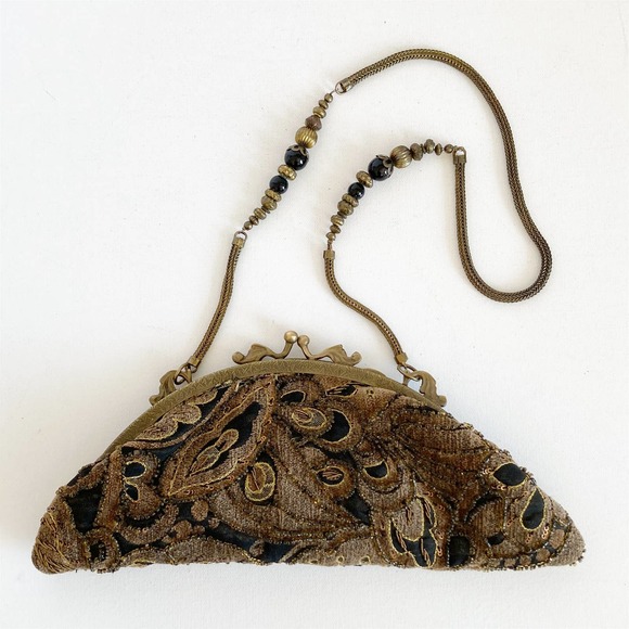 Vintage | Bags | Vintage Clutch Evening Bag Gold Black Brocade Fabric ...